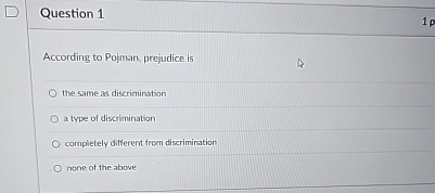 Solved Question 1According to Pojman, prejudice isthe same | Chegg.com