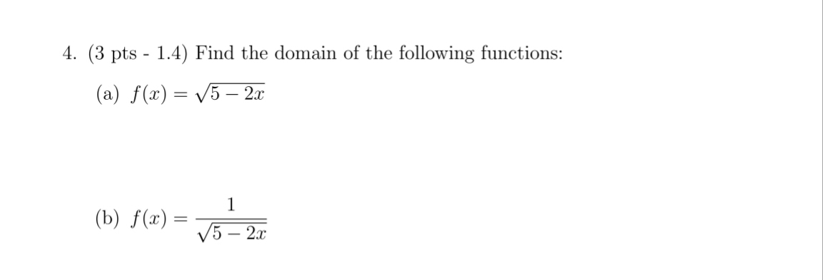 Solved (3 ﻿pts - 1.4) ﻿Find the domain of the following | Chegg.com