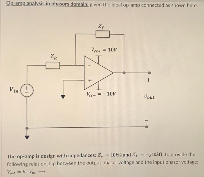 Solved Op-amp analysis in phasors domain: given the ideal | Chegg.com