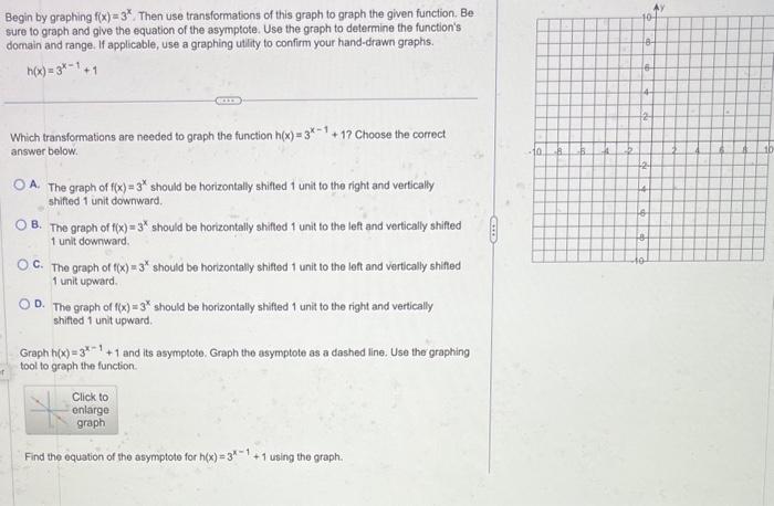 Solved Begin by graphing f(x)=3x. Then use transformations | Chegg.com