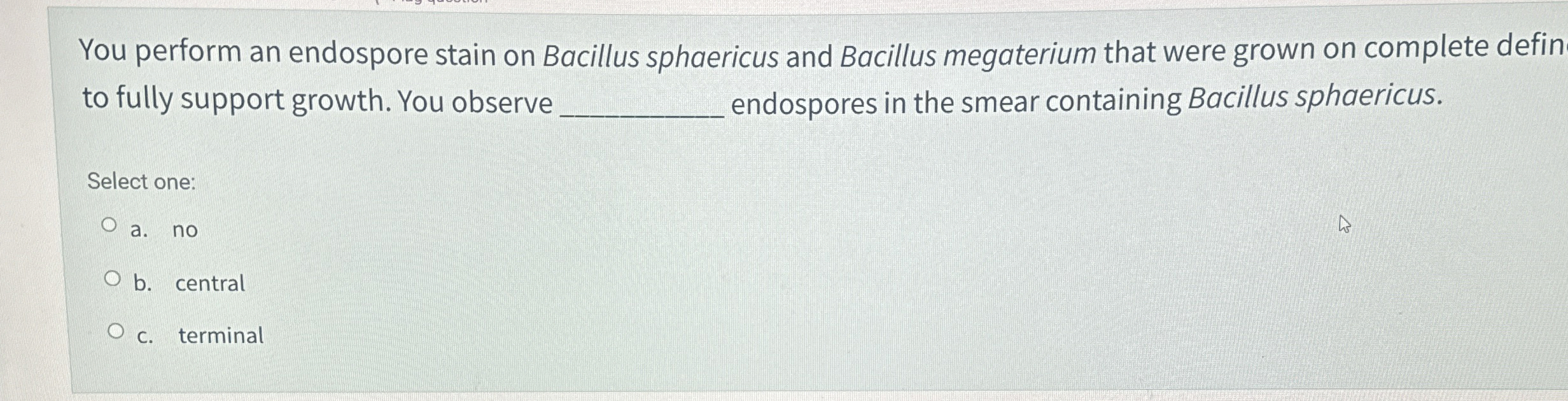 Solved You perform an endospore stain on Bacillus sphaericus | Chegg.com