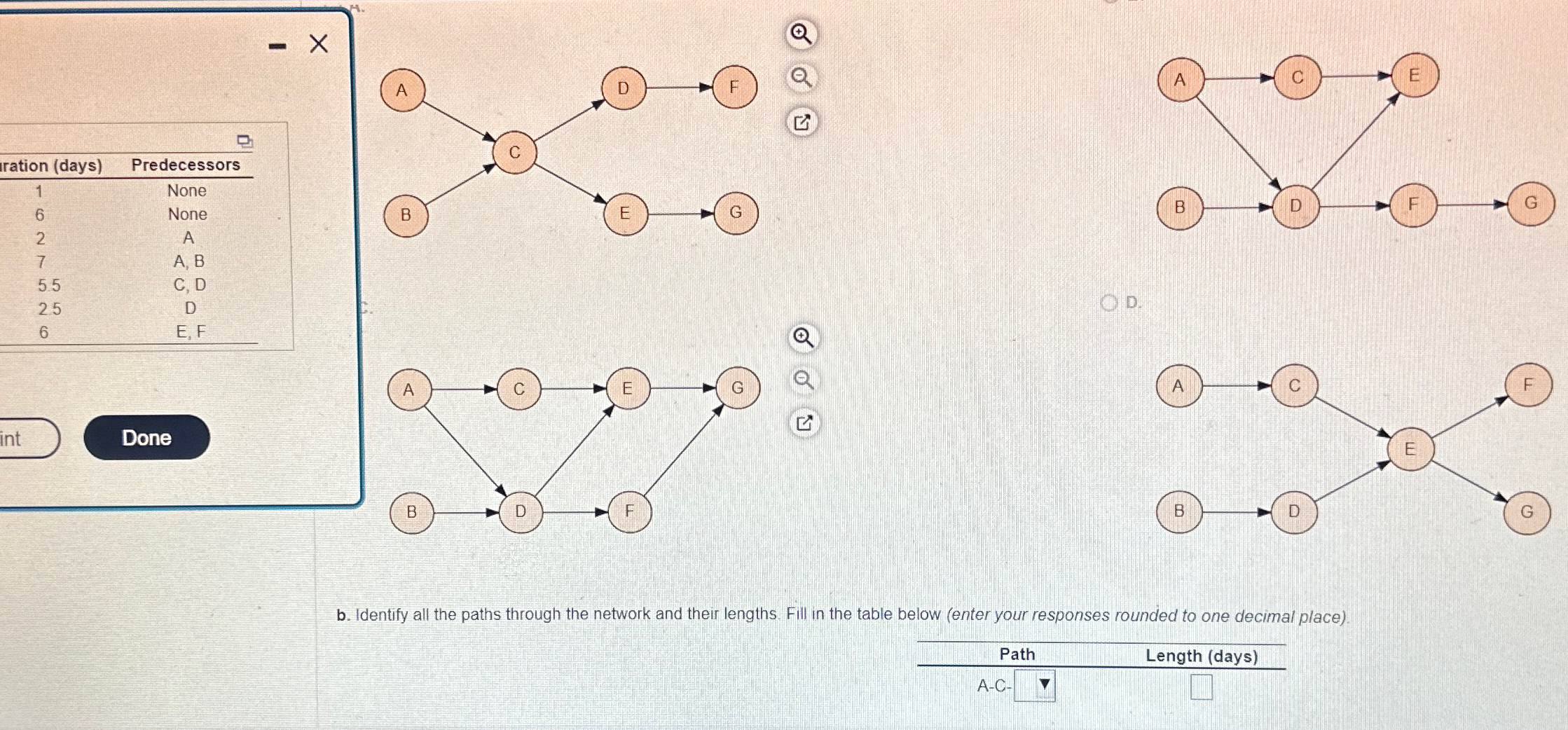 Solved b. ﻿Identify all the paths through the network and | Chegg.com