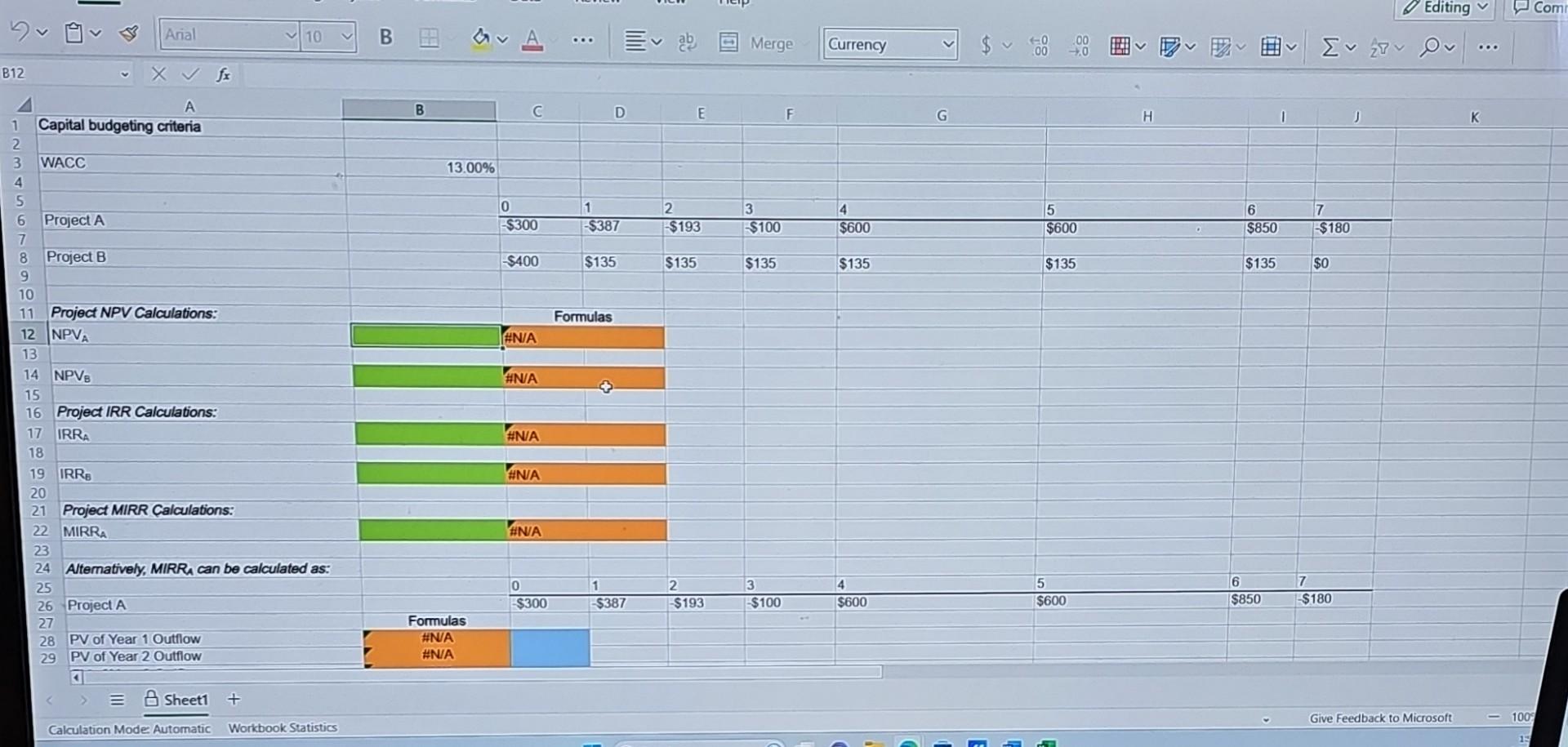 Excel Online Structured Activity: Capital budgeting | Chegg.com