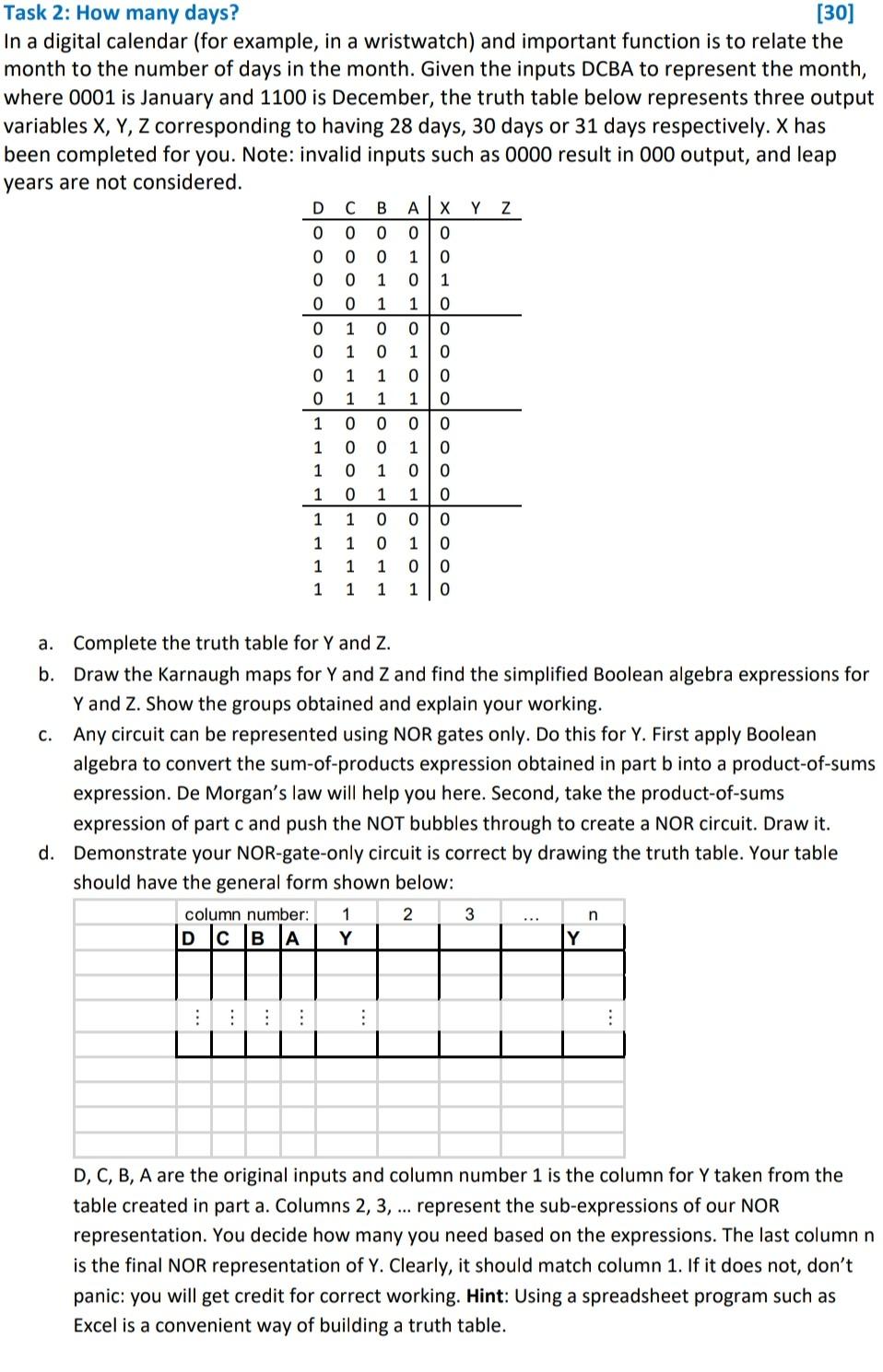 Solved Task 2: How many days? [30] In a digital calendar | Chegg.com