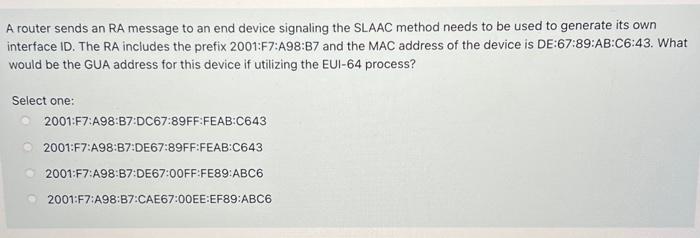 Solved A router sends an RA message to an end device | Chegg.com
