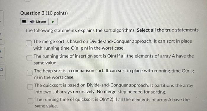 Solved The following statements explains the sort | Chegg.com