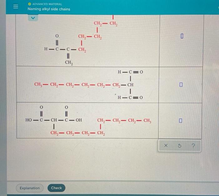Solved ADVANCED MATERIAL E Naming alkyl side chains For each | Chegg.com