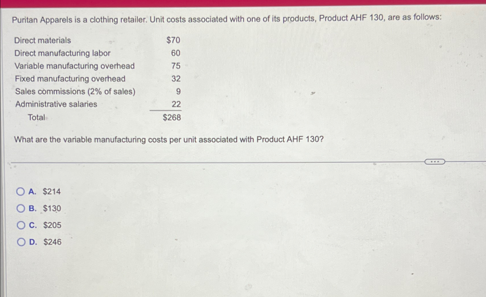 Solved Puritan Apparels is a clothing retailer. Unit costs | Chegg.com
