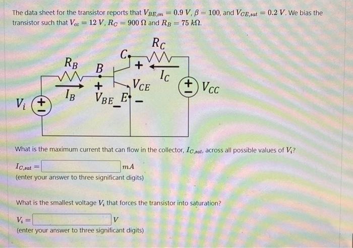 Solved The data sheet for the transistor reports that | Chegg.com
