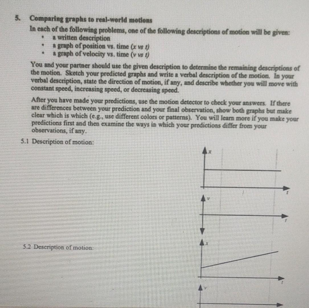 Solved 5. Comparing graphs to real-world motions In each of | Chegg.com