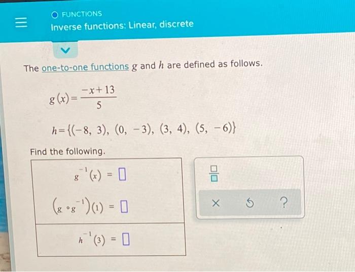 Solved E O FUNCTIONS Inverse functions: Linear, discrete The | Chegg.com
