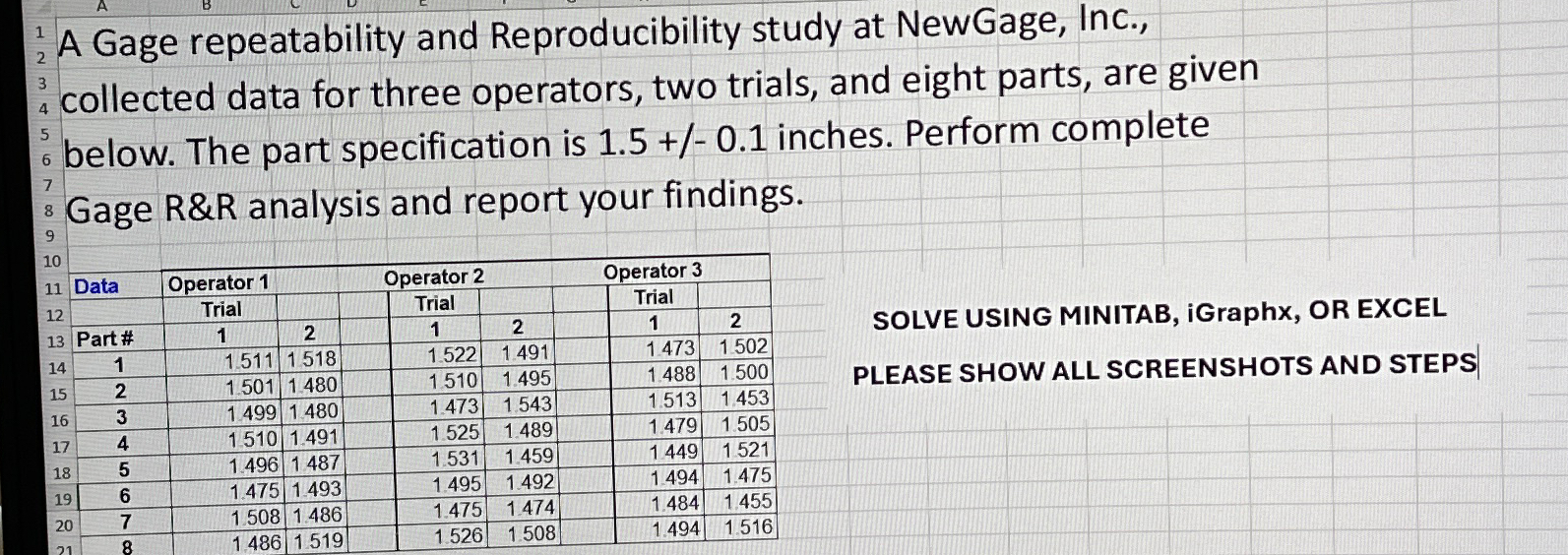 Solved A Gage repeatability and Reproducibility study at | Chegg.com