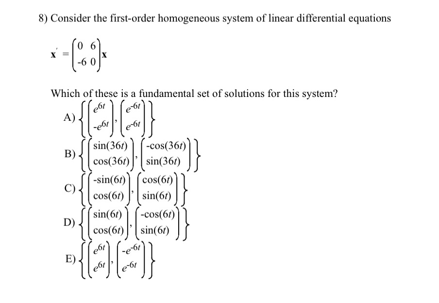 Solved Consider the first-order homogeneous system of | Chegg.com
