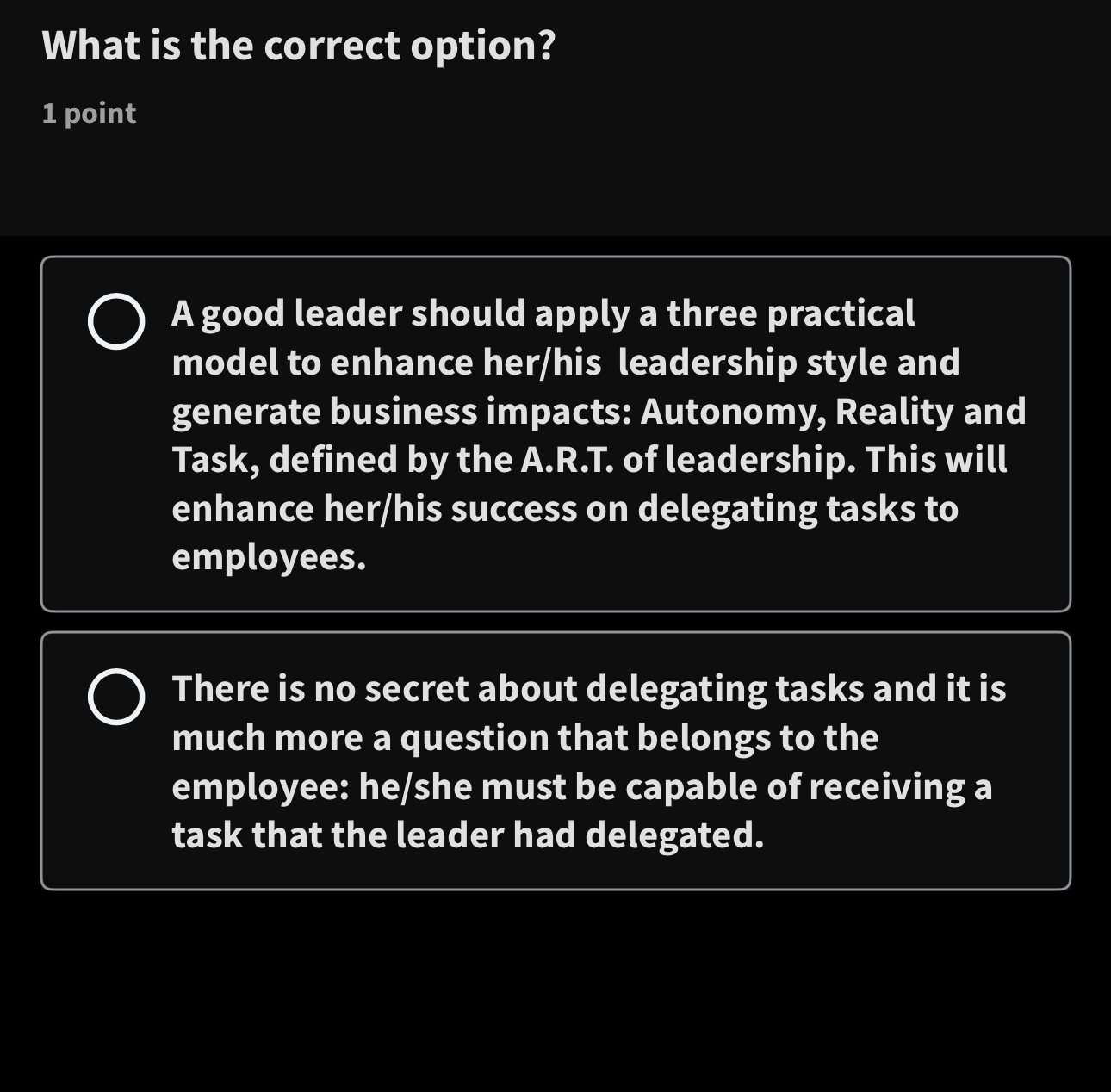 Solved What is the correct option?1 ﻿point A good leader | Chegg.com