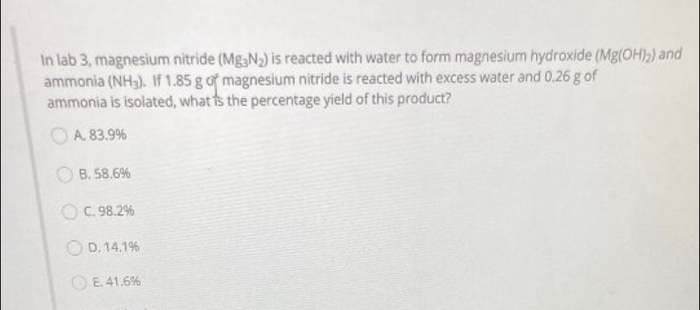 Solved In lab 3, magnesium nitride (Mg3N2) is reacted with | Chegg.com