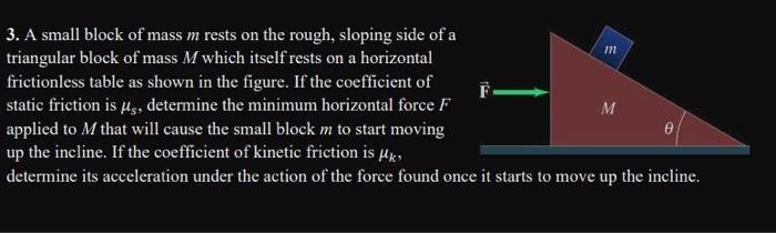 Solved 3. A small block of mass m rests on the rough, | Chegg.com