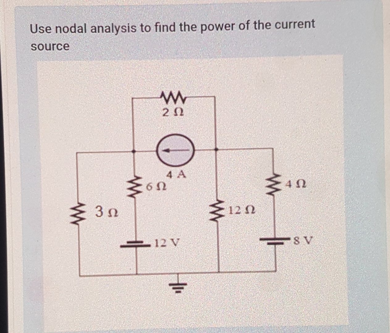 Solved Use nodal analysis to find the power of the current | Chegg.com