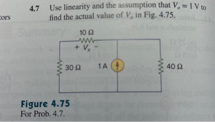 4.7 Use linearity and the assumption that Vo=1 V to | Chegg.com