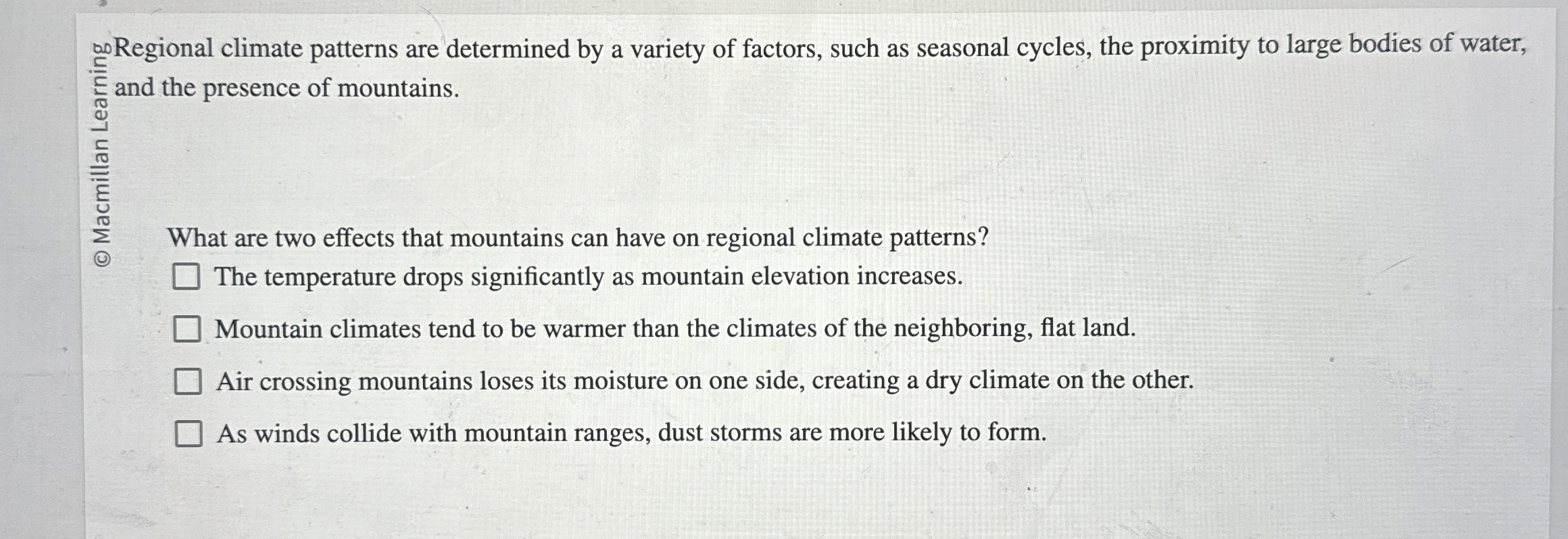 Solved Regional climate patterns are determined by a variety | Chegg.com