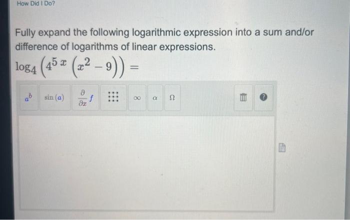 Solved Fully expand the following logarithmic expression | Chegg.com