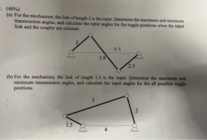 (40%) (a) For the mechanism, the link of length 2 is | Chegg.com
