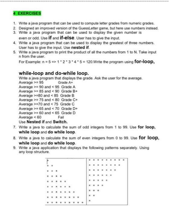 Solved 4 EXERCISES 1. Write a java program that can be used | Chegg.com