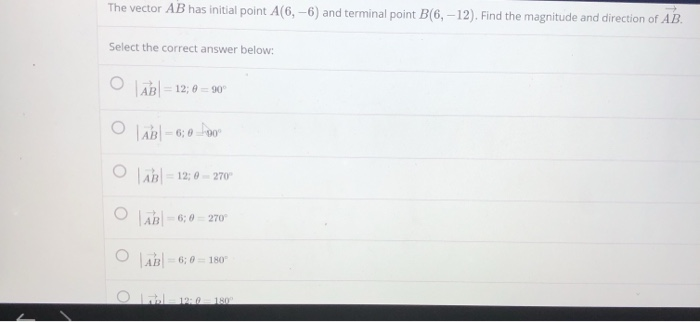 Solved The Vector Ab Has Initial Point A 6 6 And Terminal