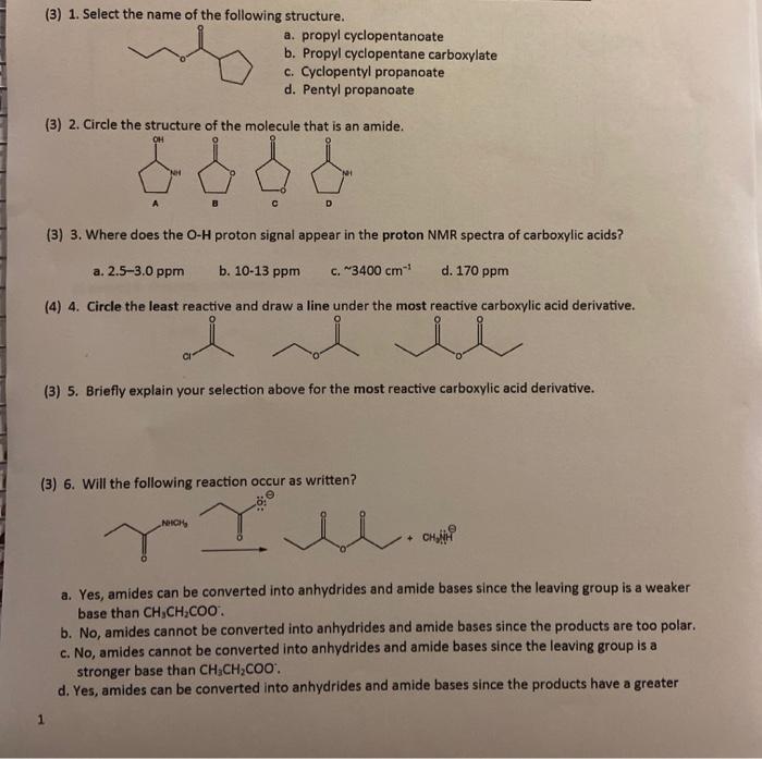 Solved (3) 1. Select the name of the following structure. a. | Chegg.com