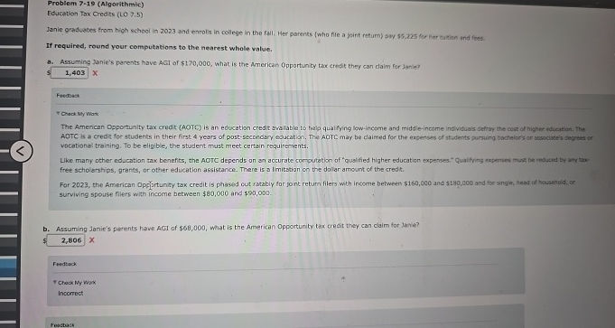 Solved Problem 7-19 (Algorithmic)Education Tax Credts (LO | Chegg.com