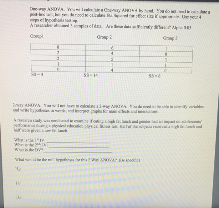 Solved One-way ANOVA. You will calculate a One-way ANOVA by | Chegg.com