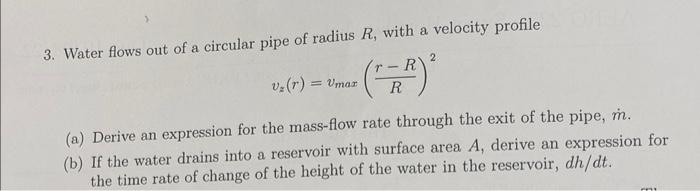 Solved 3. Water flows out of a circular pipe of radius R, | Chegg.com