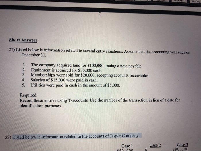 Solved Heading 2 H Short Answers 21) Listed below is | Chegg.com