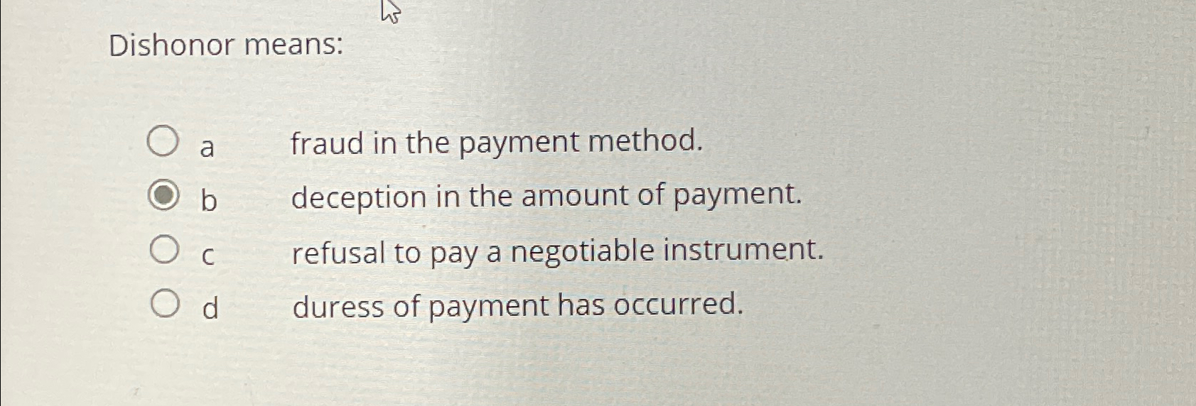 Solved Dishonor means:a fraud in the payment method.b | Chegg.com