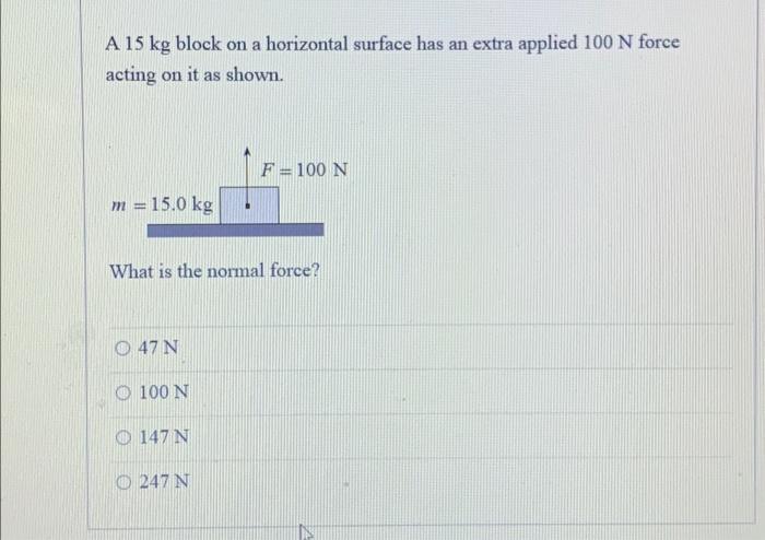 Solved A 15 kg block on a horizontal surface has an extra | Chegg.com