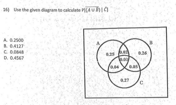Solved 16) Use the given diagram to calculate P[(AUB) C) А. | Chegg.com