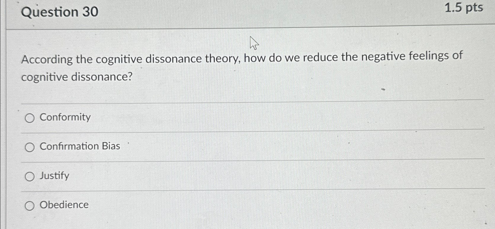 Solved Question 301.5ptsAccording the cognitive dissonance | Chegg.com
