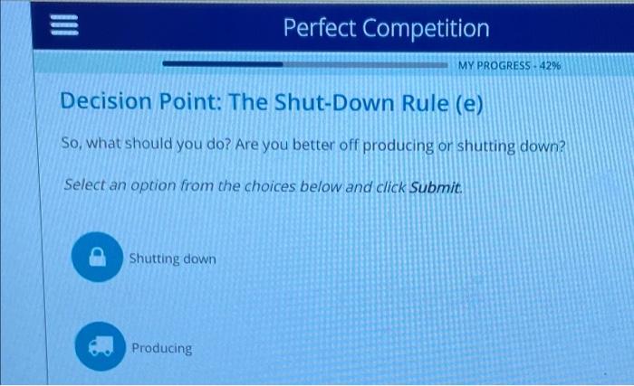 Solved || Perfect Competition Decision Point: The Shut-Down | Chegg.com