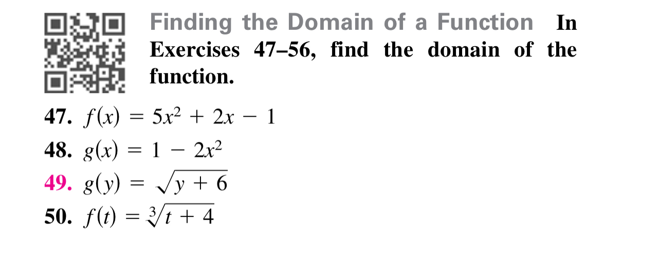 Solved Finding the Domain of a Function In Exercises 47-56, | Chegg.com