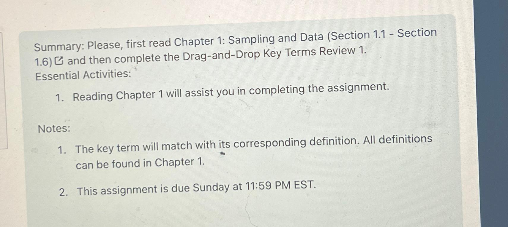 Solved Summary: Please, first read Chapter 1: Sampling and | Chegg.com