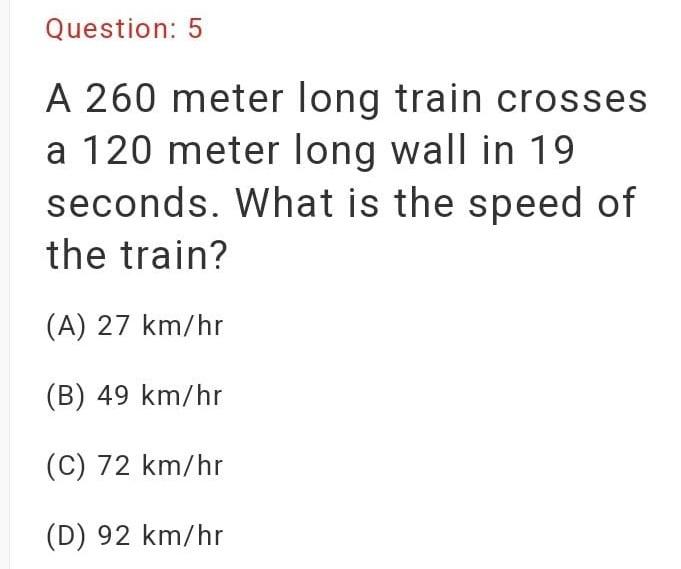 Solved A 260 meter long train crosses a 120 meter long wall | Chegg.com