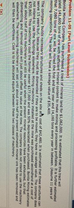 Solved Problem 11-05 (Part Level Submission) Bonita Mining | Chegg.com