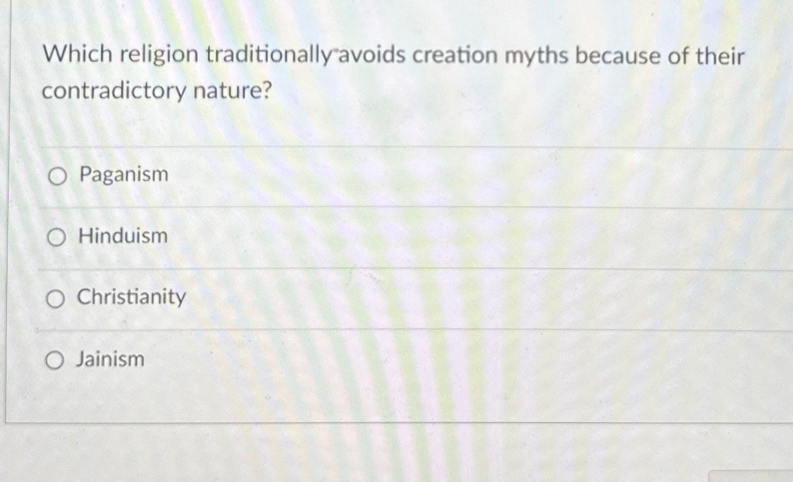 Solved Which religion traditionally avoids creation myths | Chegg.com