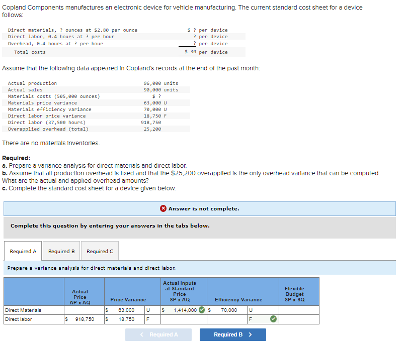 Solved Copland Components manufactures an electronic device | Chegg.com