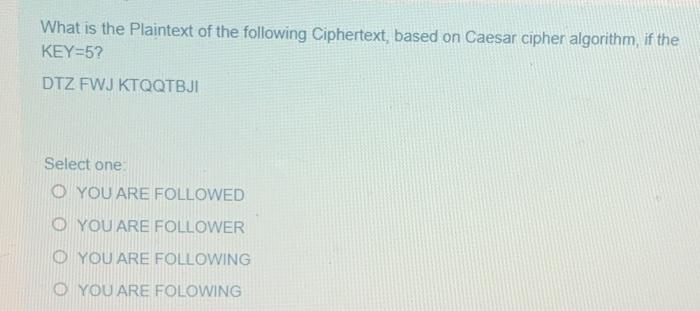 Solved What is the plaintext of the following Ciphertext, | Chegg.com