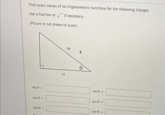 Solved Find exact values of six trigonometric functions for | Chegg.com