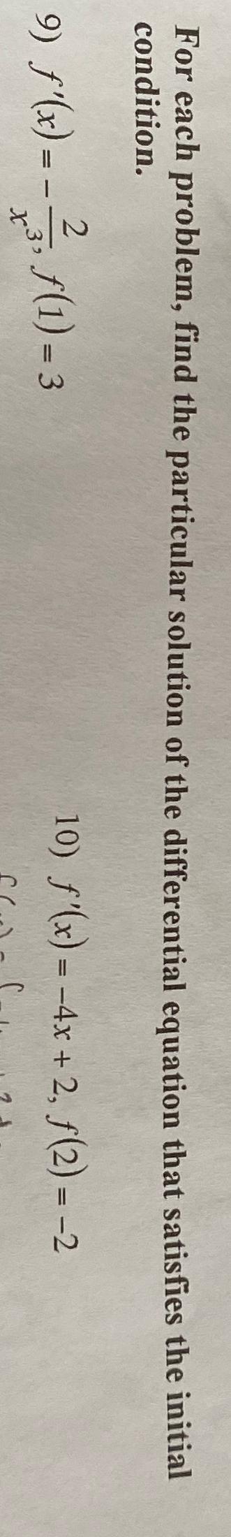 Solved For each problem, find the particular solution of the | Chegg.com
