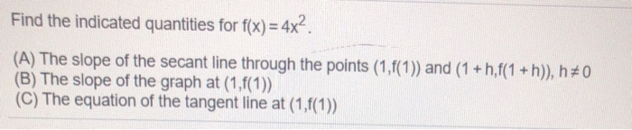 Solved Find the indicated quantities for f(x) = 4x2. (A) The | Chegg.com
