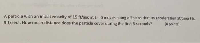 Solved A particle with an initial velocity of 15 ft/sec at t | Chegg.com