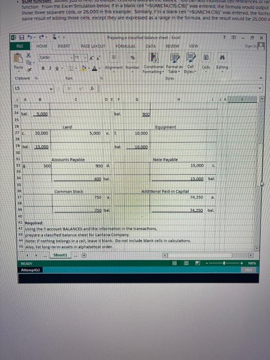 Solved Preparing a Classified Balance Sheet using Excel's | Chegg.com
