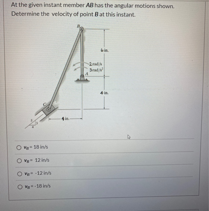 Solved At the given instant member AB has the angular | Chegg.com